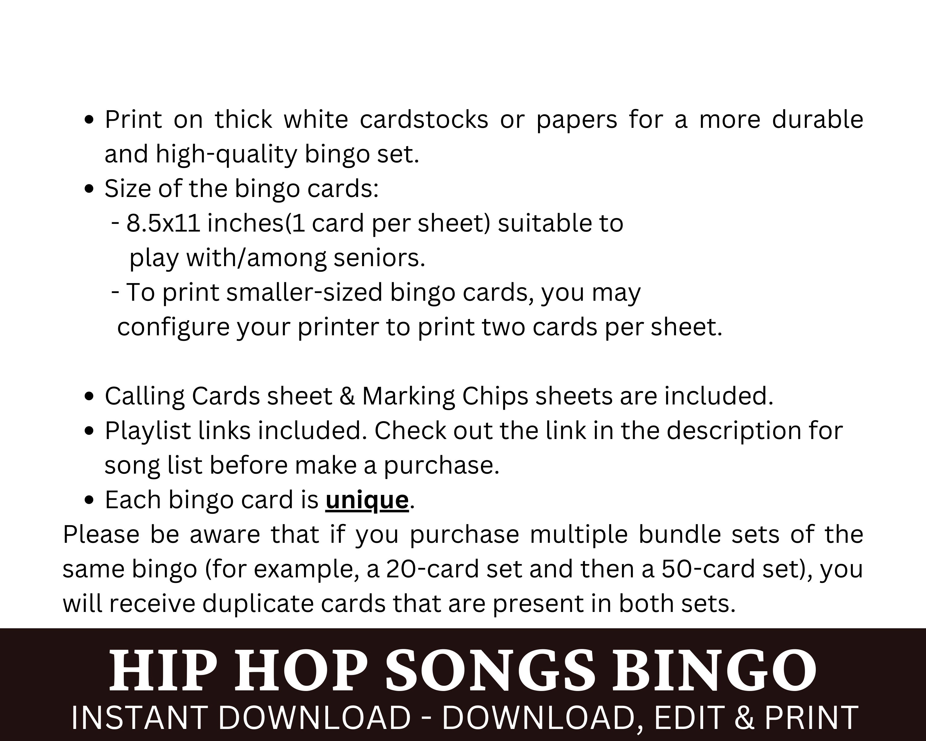Hip Hop Songs Bingo Game 100 Card Rap Music Party Activity - Etsy