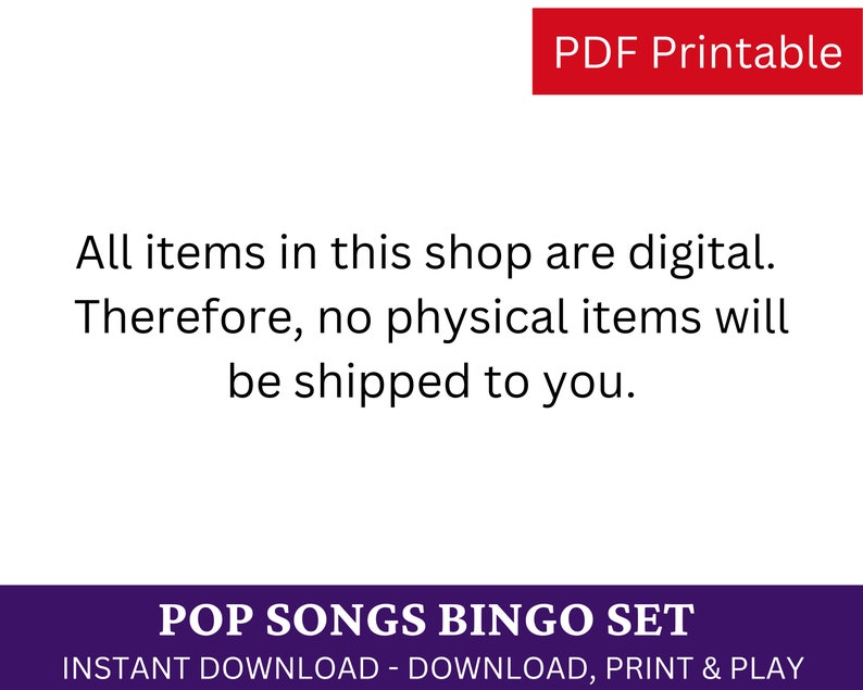 5 Pop Songs Bingo Game Cards, Pop Music Party Activity, Birthday Game ...