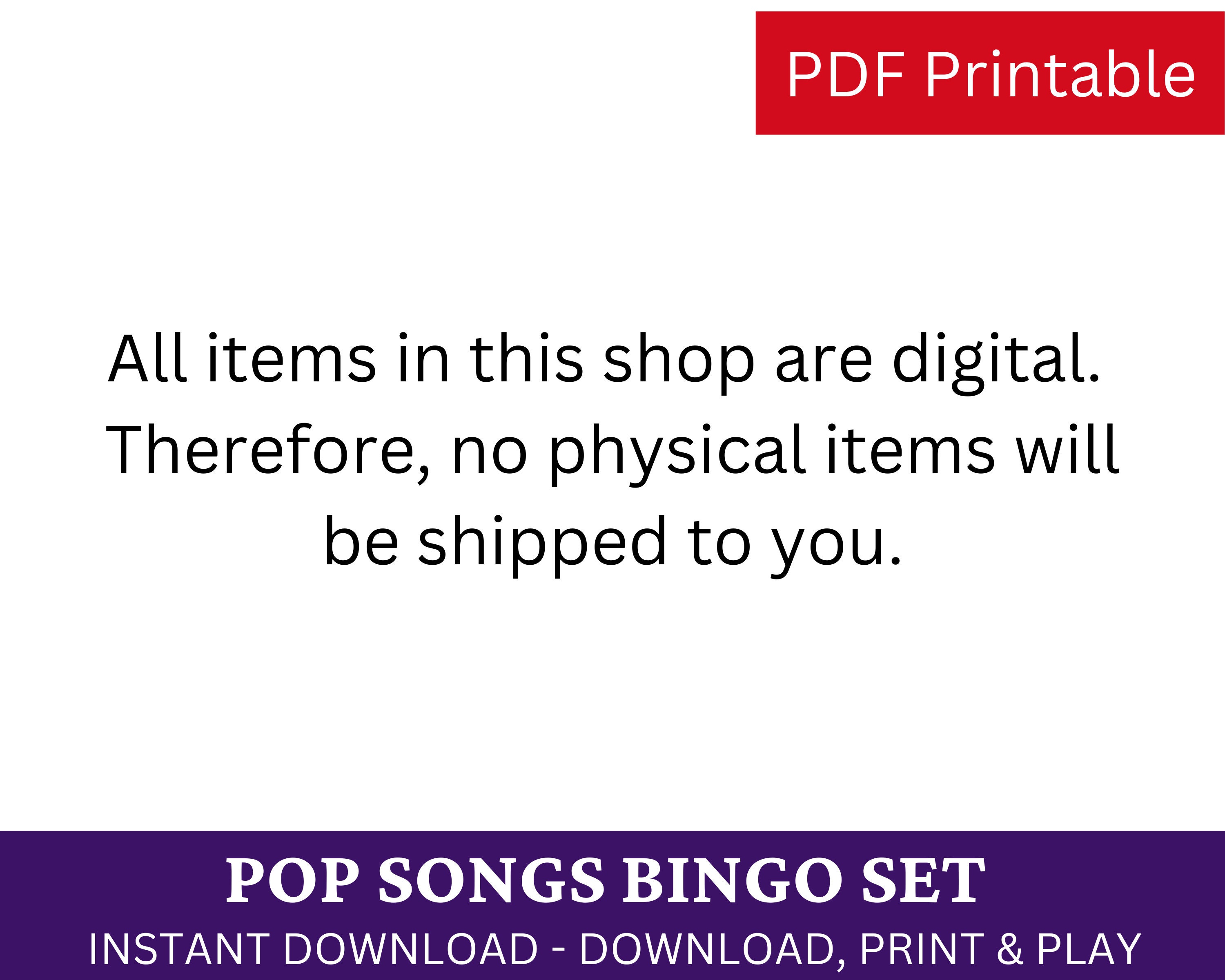 5 Pop Songs Bingo Game Cards, Pop Music Party Activity, Birthday Game ...