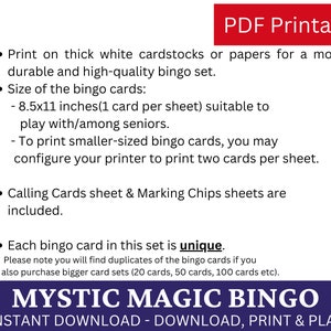 100 Mystic Magic Bingo Game Card, Wizard Witchcraft Themed Activity ...