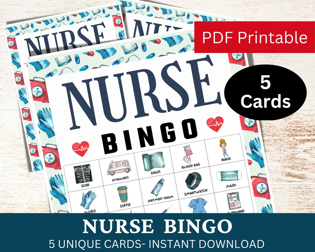 5 Nurse Bingo Game Card, Medical Theme Party Activity, PDF Game ...