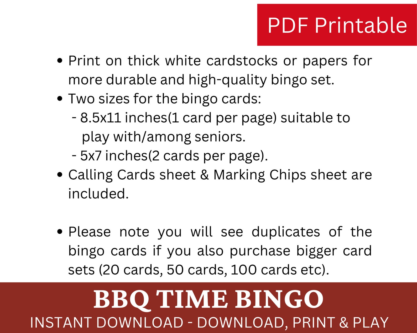 20 BBQ Time Bingo Game Cards, Barbecue Party Family Bingo, Summer ...