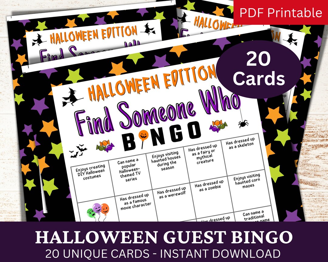 20 Halloween Guest Bingo Game, Find Someone Who Activity, Reunion ...