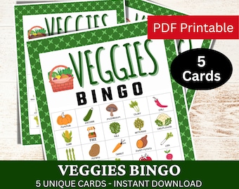 5 Fruits and Vegetables Bingo Game Card, Food Theme Party Activity, PDF ...