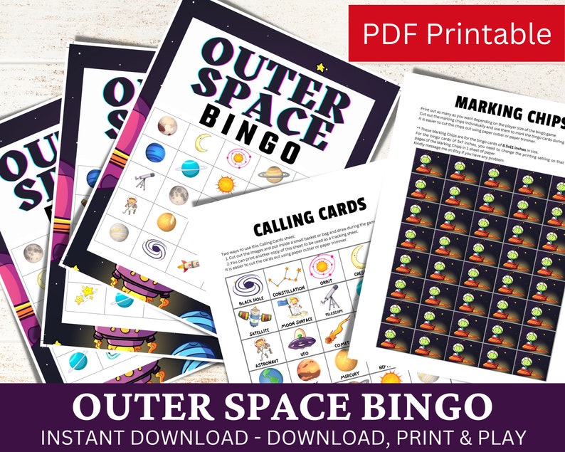 50 Outer Space Bingo Game Card Fun Solar System Theme Party - Etsy