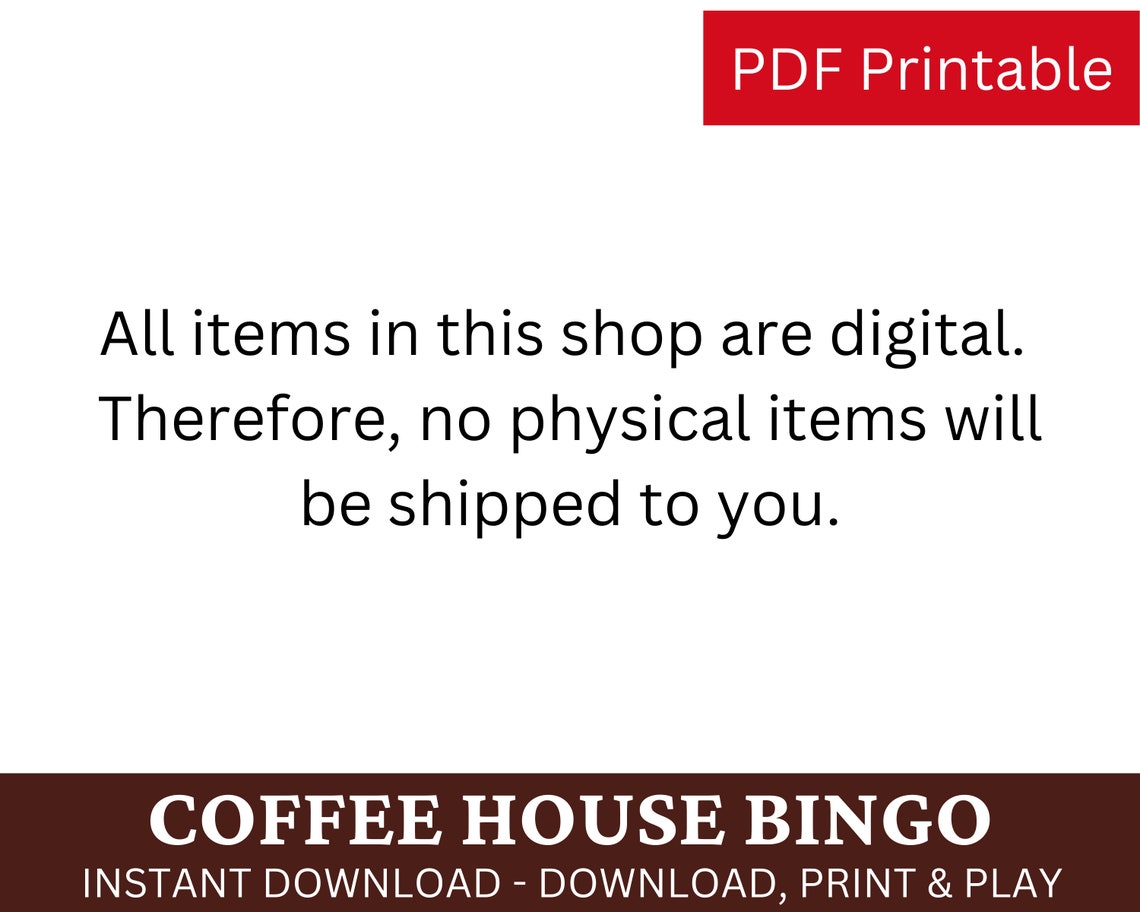 50 Coffee House Bingo Game Card, Fun Coffee Shop Theme Birthday Party ...