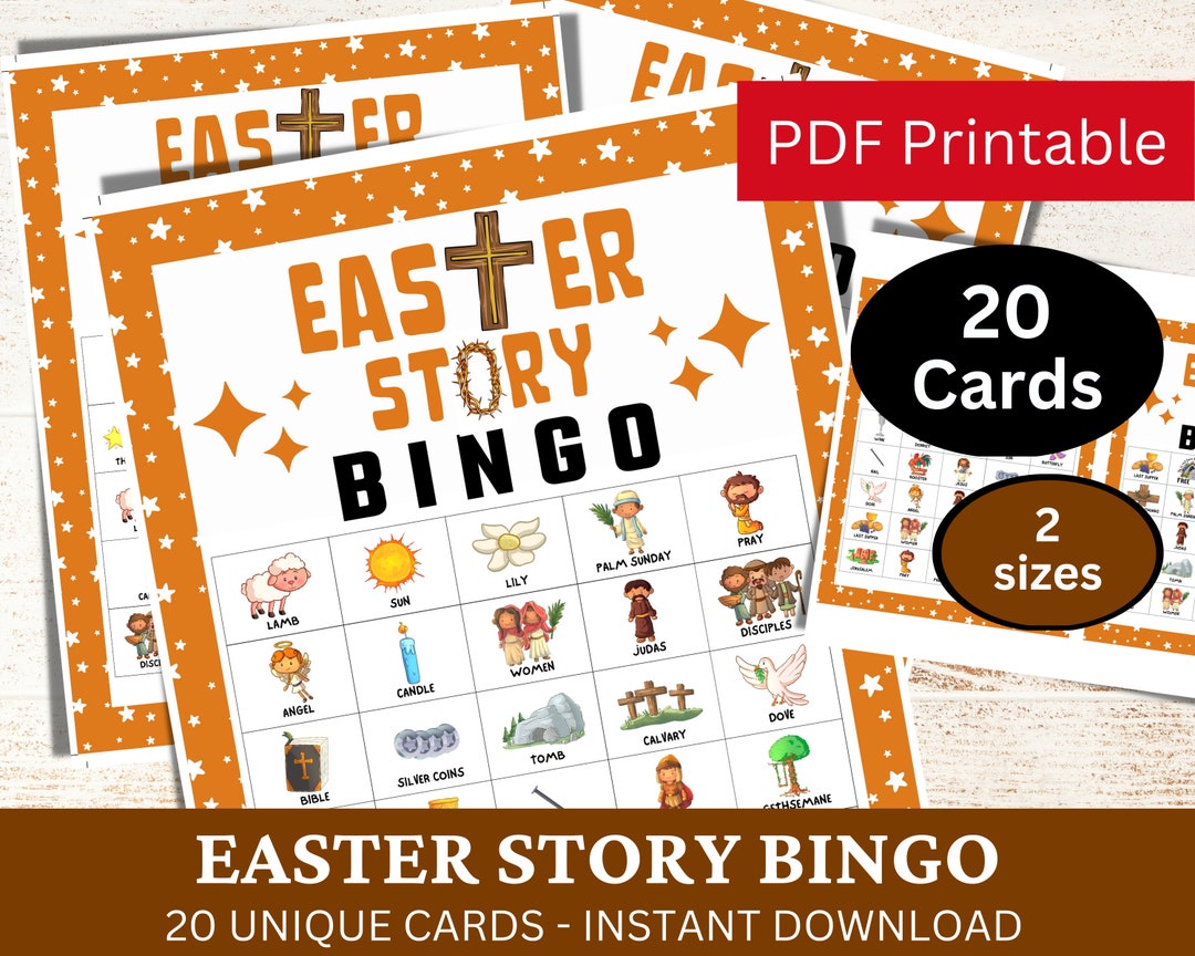 20 Easter Story Bingo Game Cards, Bible Church Youth Gathering Activity ...