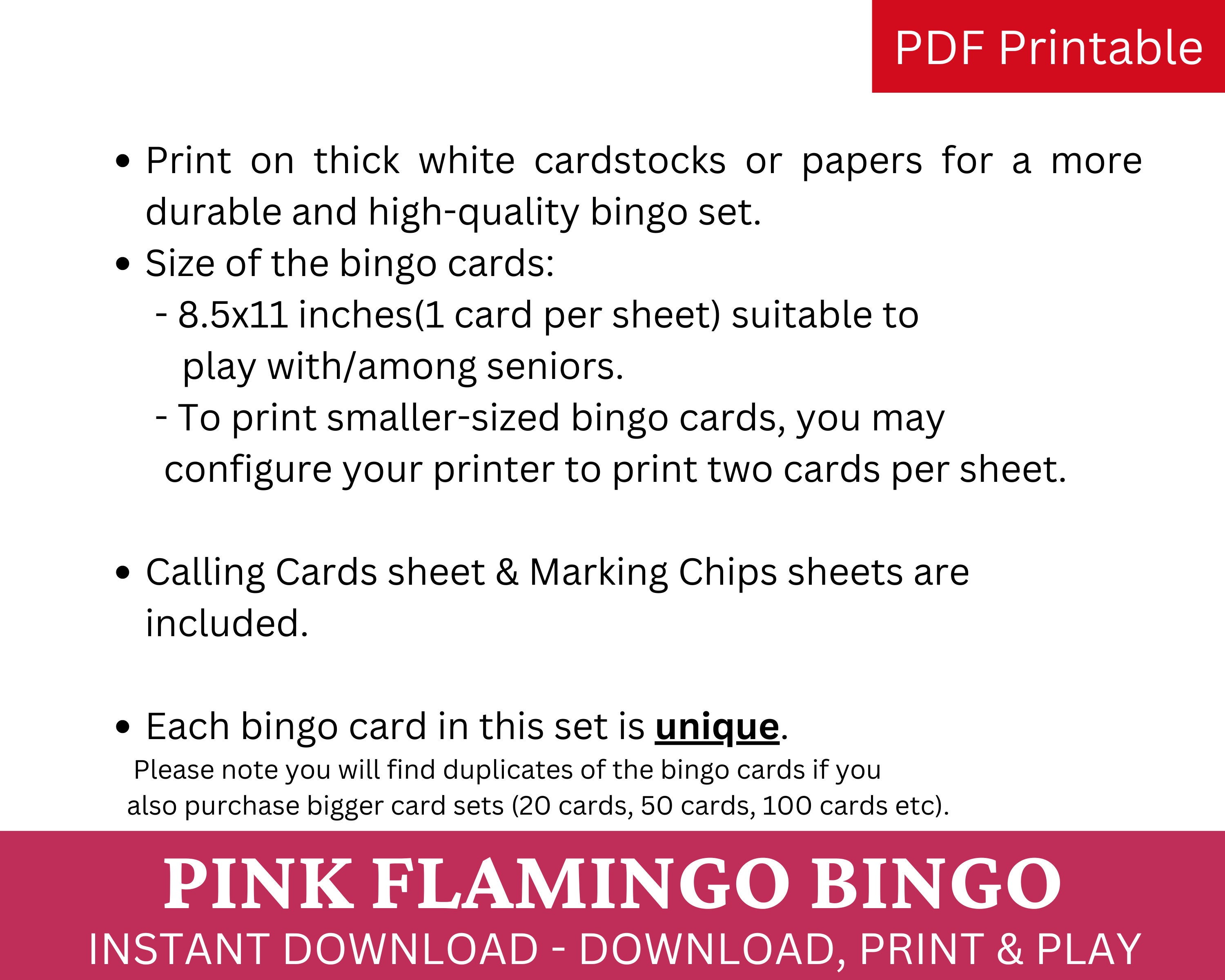 50 Pink Flamingo Watercolor Bingo Game, Tropical Summer Theme Birthday ...