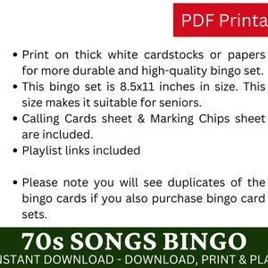 5 Oldie 70s Songs Bingo Game Cards, Timeless Music Party Activity ...