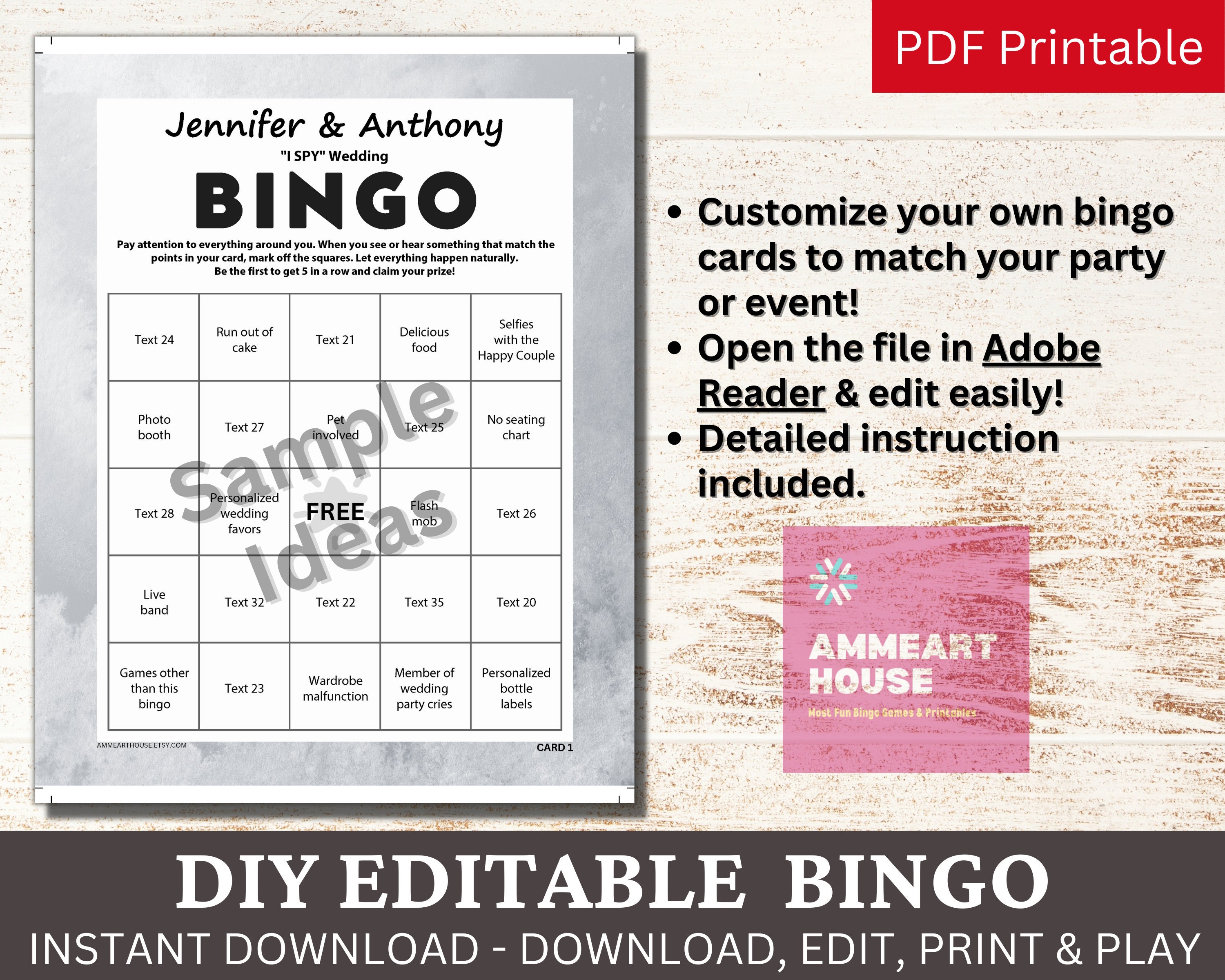 25 Editable Bingo Watercolor Gray Template PDF, DIY Fillable Game Cards ...