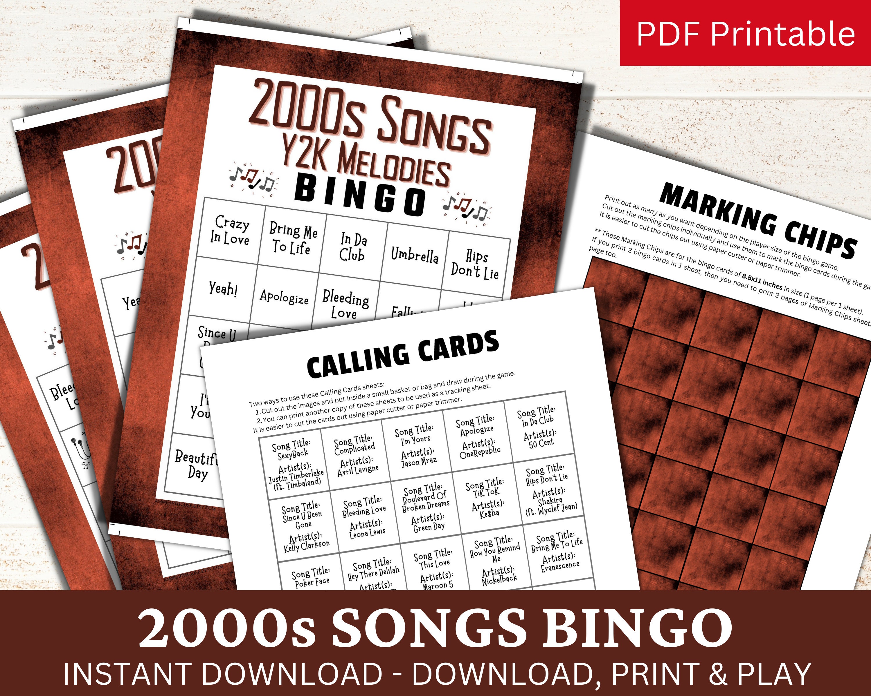 5 2000s Songs Bingo Game, Y2K Family Reunion Party Night, Throwback ...