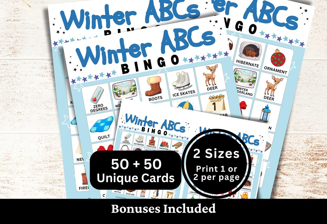 Winter Abcs Bingo, 50 Cards, Educational Theme, Printable PDF Game ...