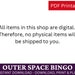 20 Outer Space Bingo Game Card, Fun Solar System Theme Party Activity ...