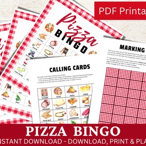 100 Pizza Bingo Game Card, Watercolor Food Theme Party Activity, PDF ...