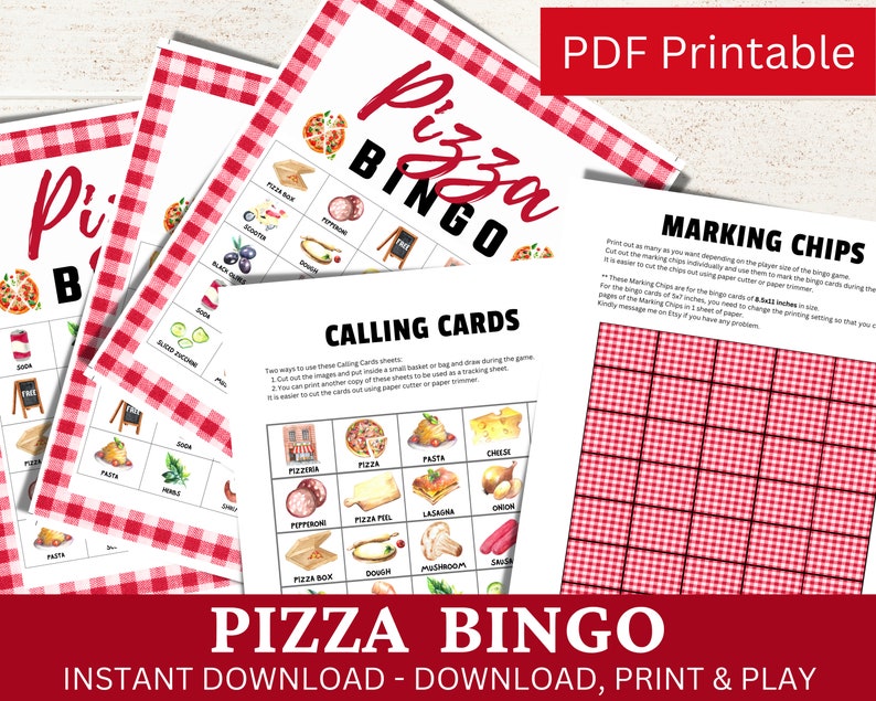 5 Pizza Bingo Game Card Watercolor Food Theme Party Activity - Etsy