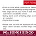 5 Throwback 90s Songs Bingo Game Cards Timeless Music Party - Etsy UK