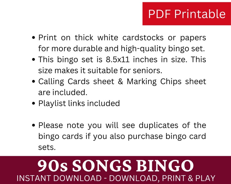 5 Throwback 90s Songs Bingo Game Cards Timeless Music Party - Etsy