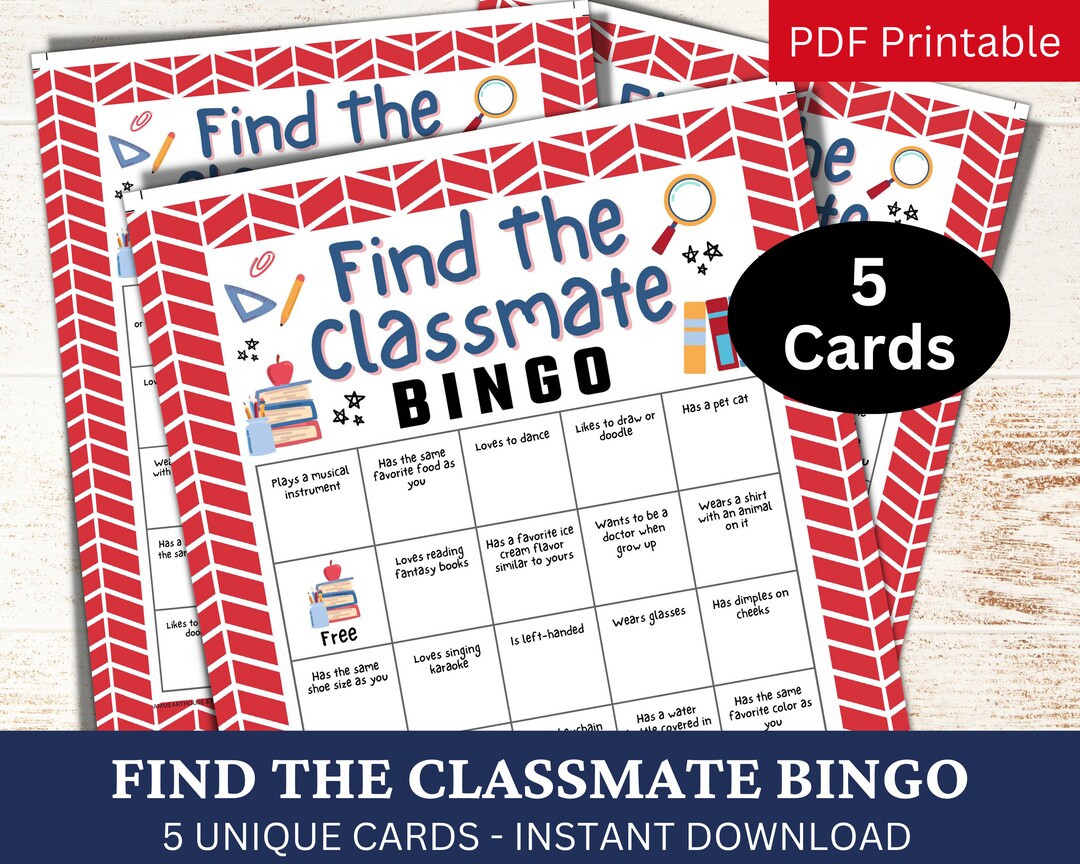 5 Find the Classmate Bingo Game, Classroom Icebreaker Printable PDF ...
