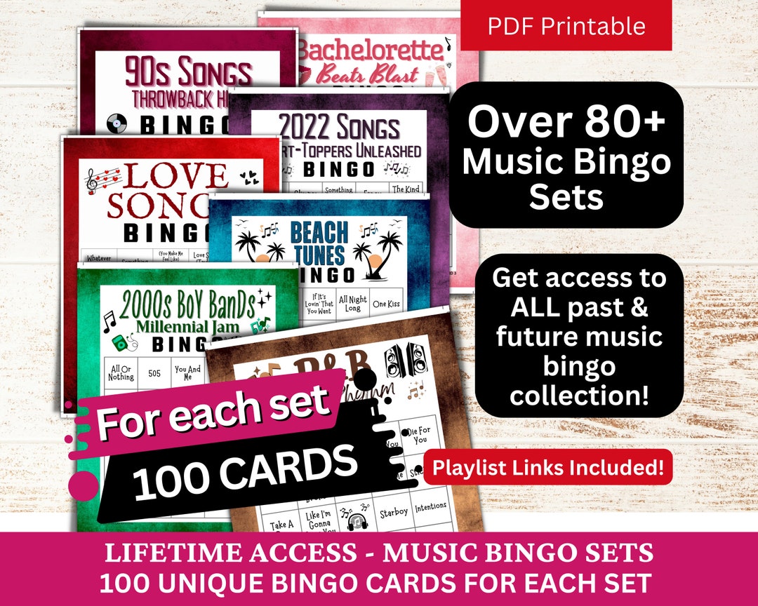 Music Bingo Sets Bundle 100 Unique Bingo Cards ALL Past and Future ...