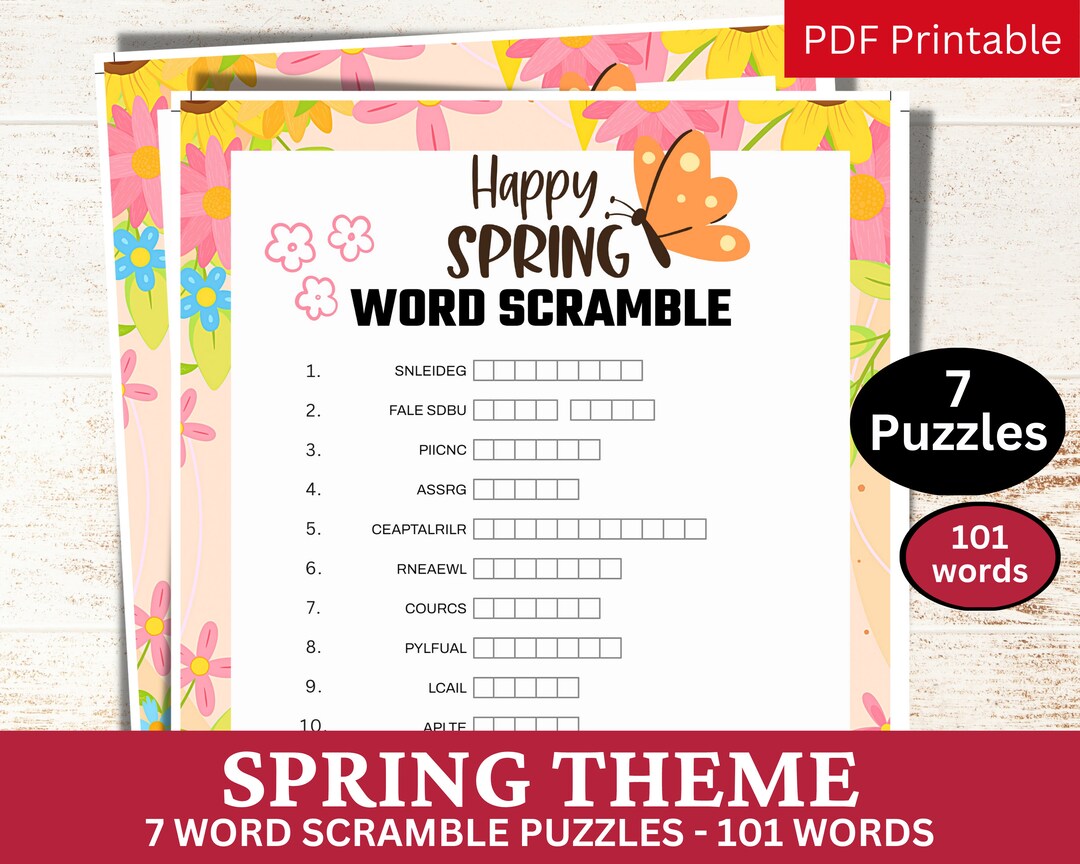 7 Spring Word Scramble Puzzle Game, Season Theme Activity, Springtime ...