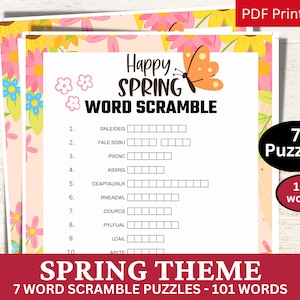 7 Spring Word Scramble Puzzle Game, Season Theme Activity, Springtime ...