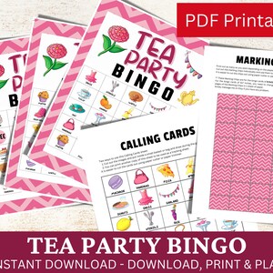 50 Tea Party Bingo Game Card, Fun Birthday Theme Party Activity, Garden ...