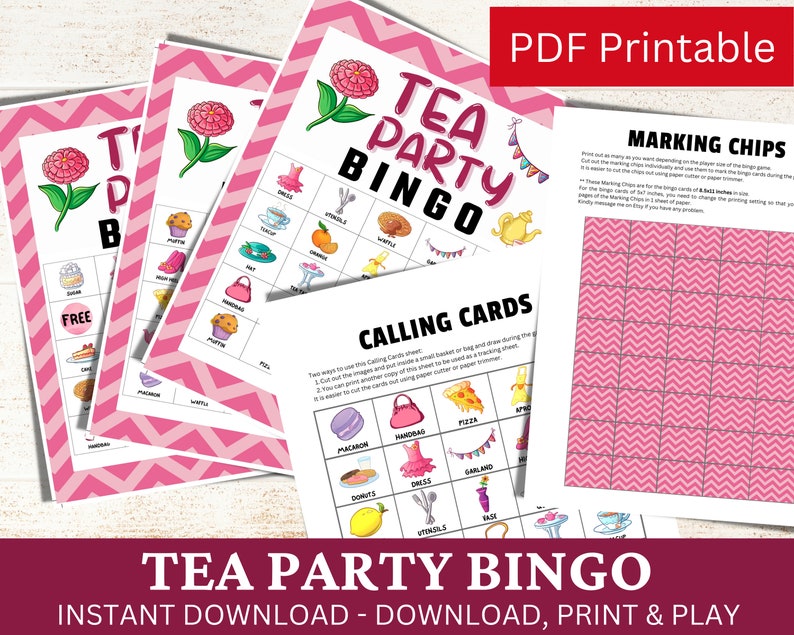 50 Tea Party Bingo Game Card Fun Birthday Theme Party - Etsy