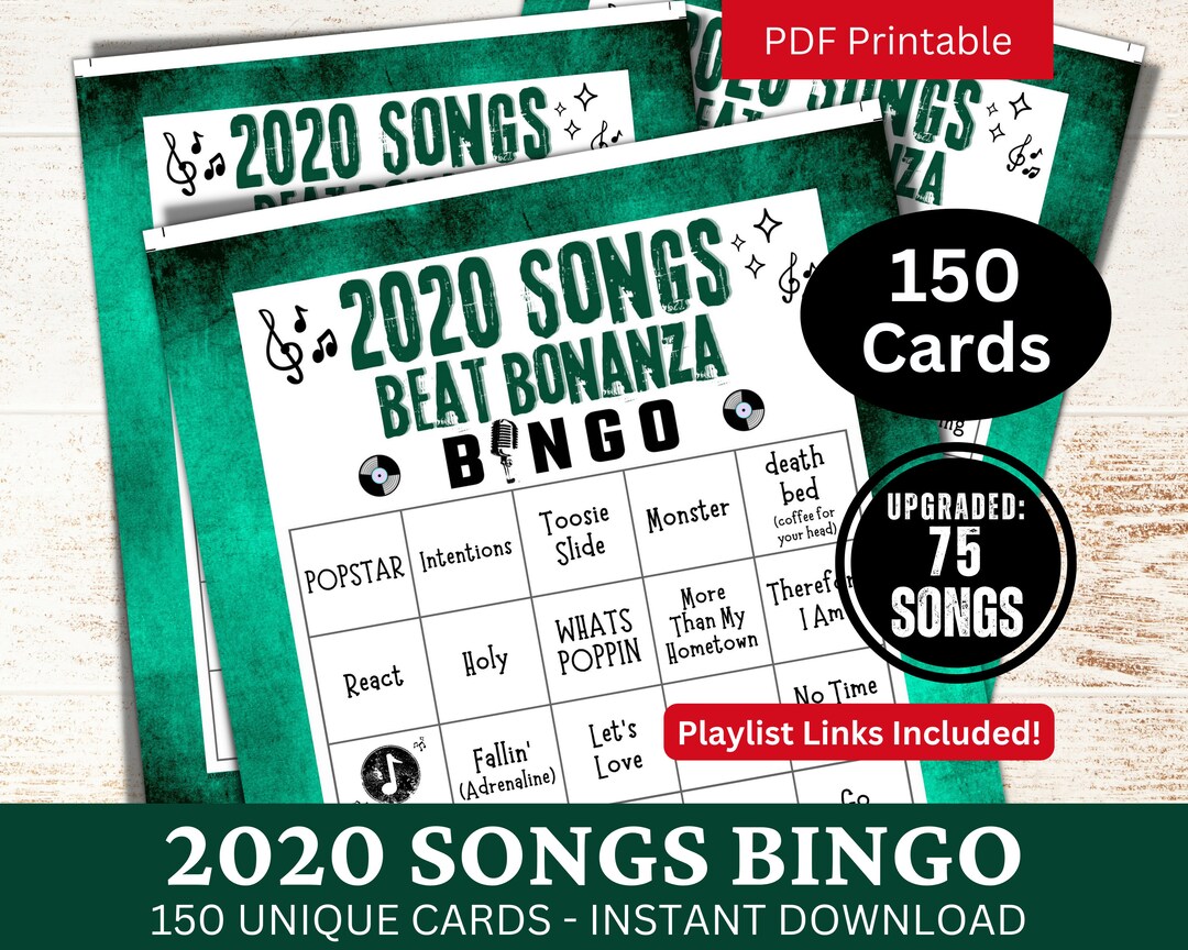 2020 Songs Bingo 150 Cards, Throwback Music Bingo With Playlist, Friend ...
