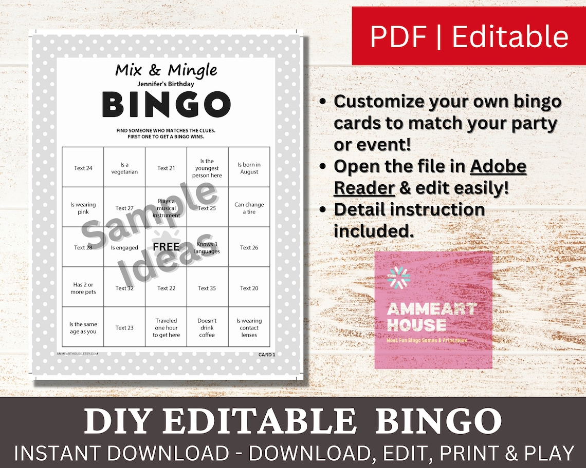 100 Editable Bingo Pastel Gray Template PDF, DIY Fillable Bingo Game ...