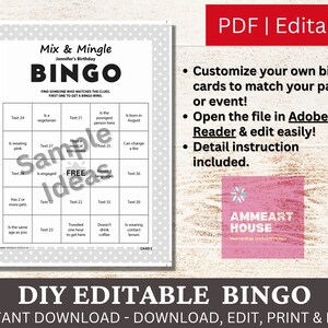 100 Editable Bingo Pastel Gray Template PDF, DIY Fillable Bingo Game ...