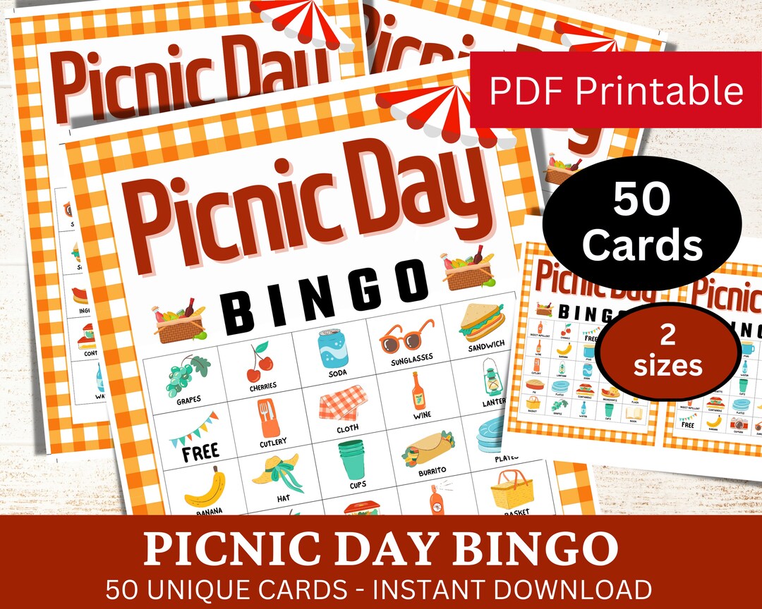 50 Picnic Day Bingo Game Card, Family Reunion Activity, Fun Birthday ...