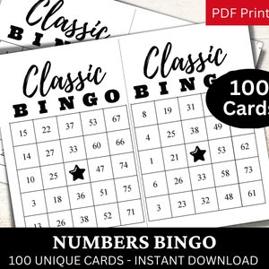 100 Cards Classic Numbers Bingo, Party Games, Large Group Games PDF ...