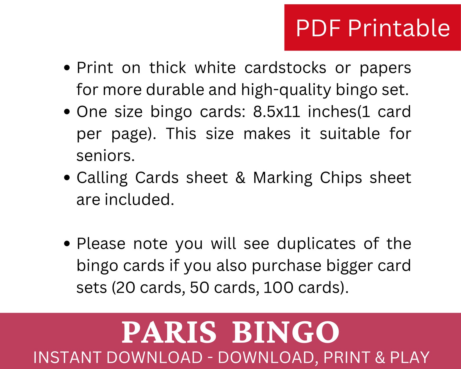 5 Paris Bingo Game Card Fun Travel Theme Birthday Party - Etsy