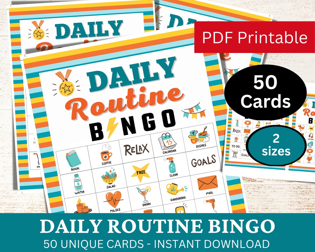 50 Daily Routine Bingo Game Card, Daily Chores Bingo, Self Care ...