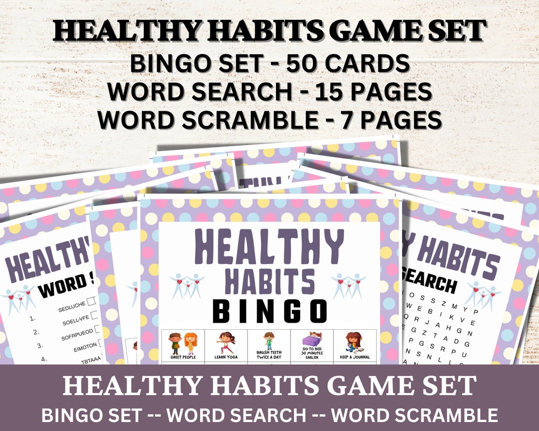 Healthy Habits Themed Game Bundle, Self Care Bingo, Word Search Puzzle ...