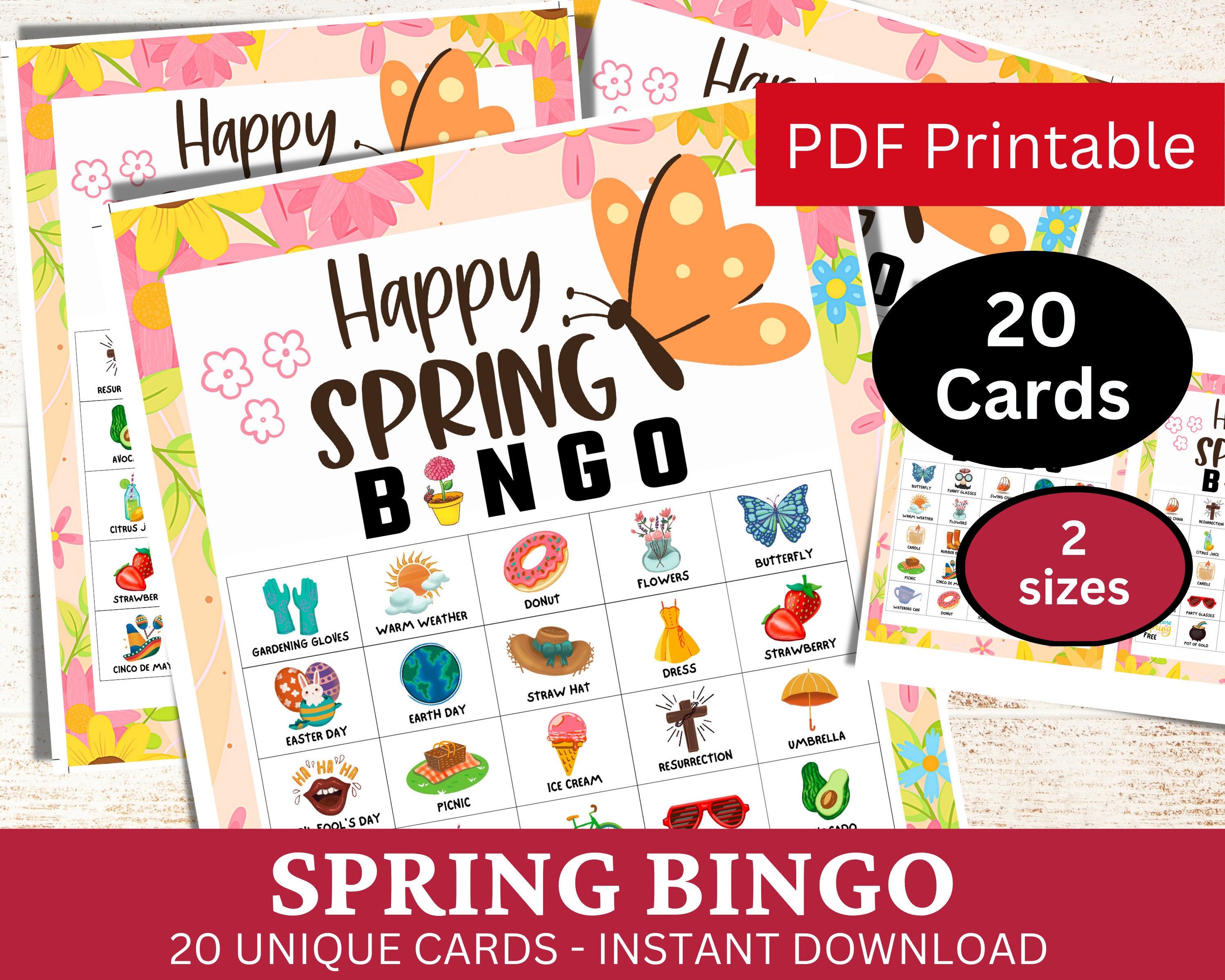 20 Spring Bingo Game Cards, Springtime Season Activity, Classroom Game ...