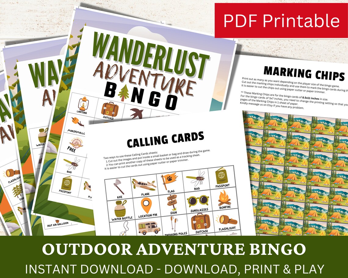 50 Outdoor Adventure Bingo Game Cards Camping Theme Activity - Etsy