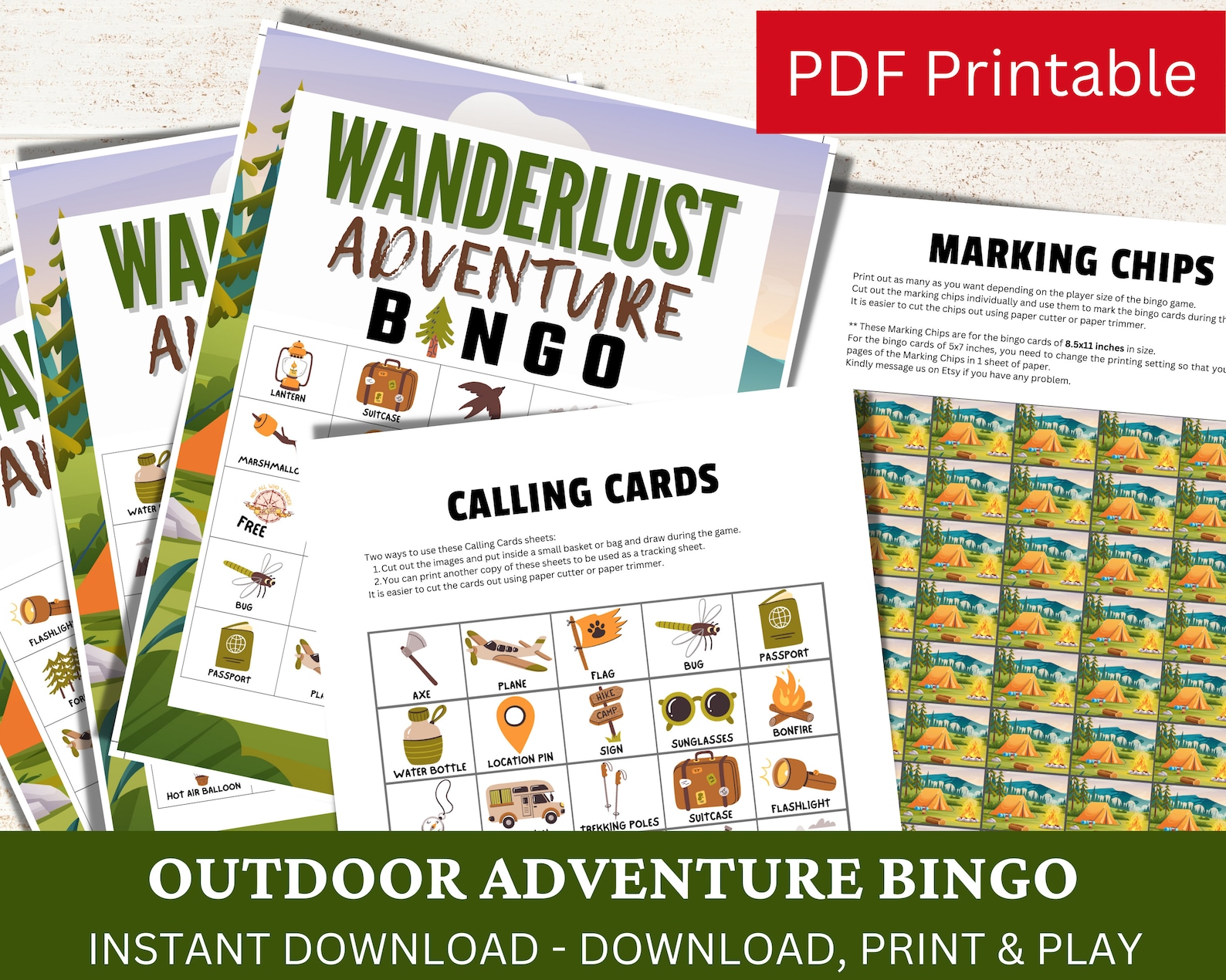 50 Outdoor Adventure Bingo Game Cards Camping Theme Activity - Etsy