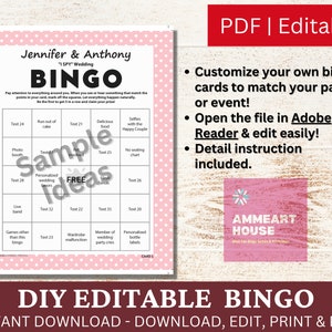25 Editable Bingo Pastel Red Template PDF, DIY Fillable Bingo Game Card ...