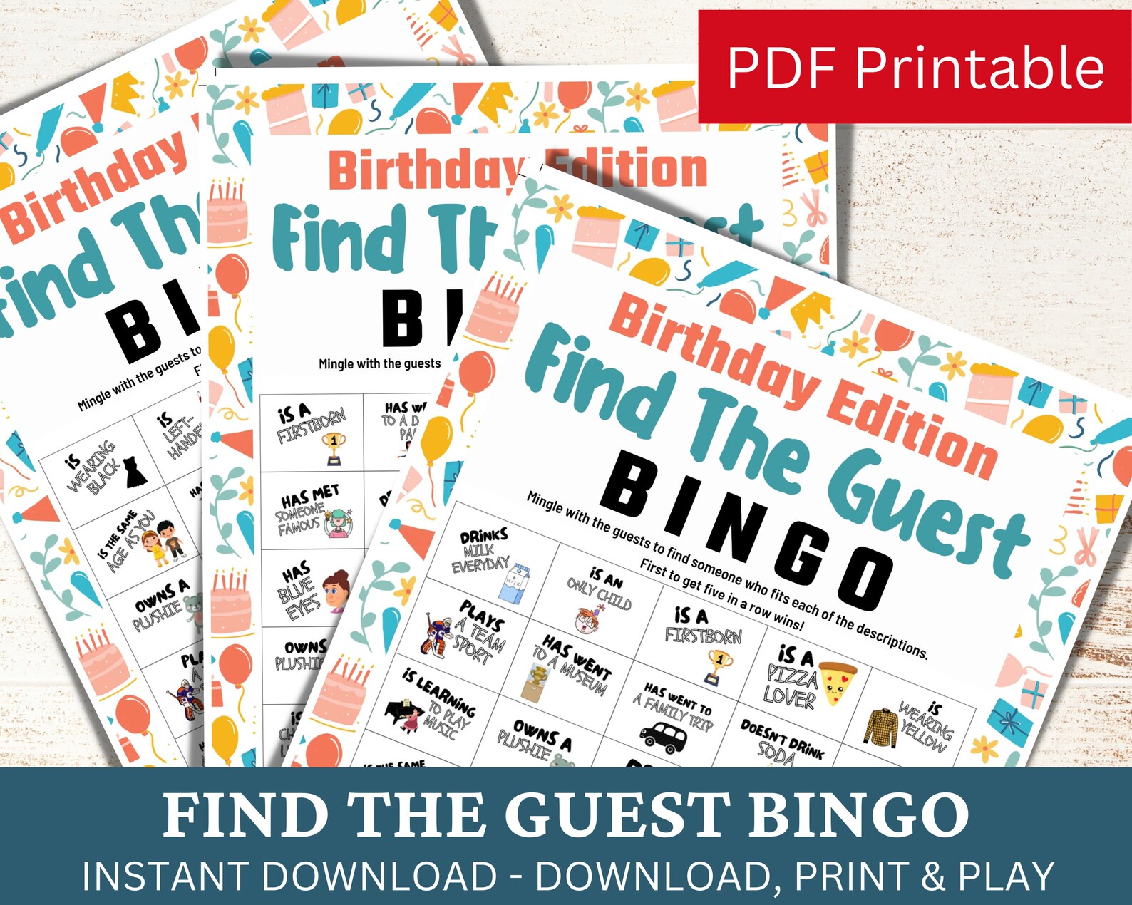 50 Birthday Find the Guest Bingo Game Cards for Kids Adults, Classroom ...