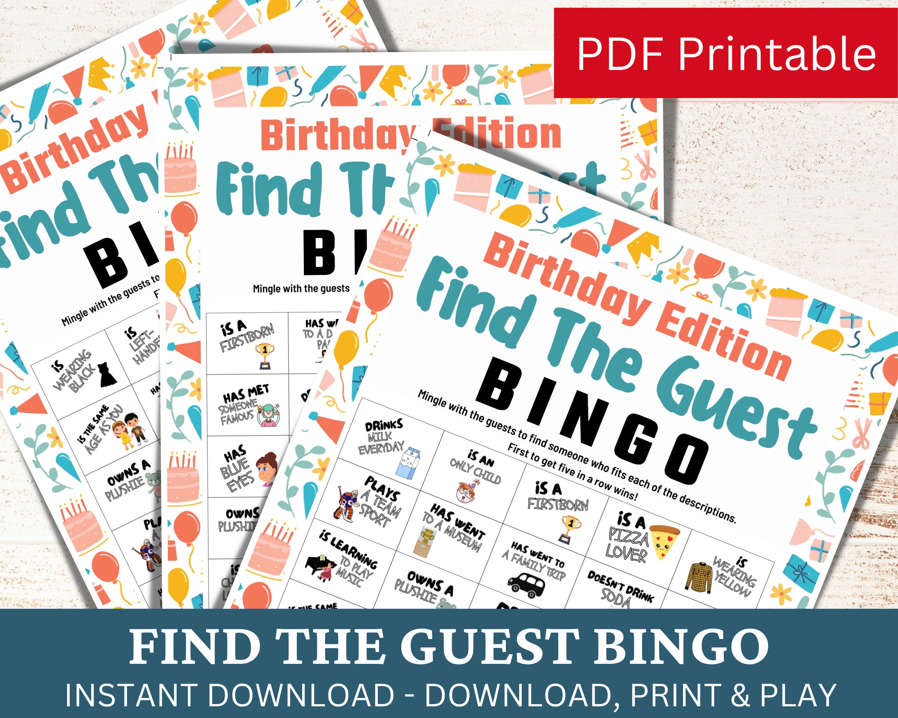 50 Birthday Find the Guest Bingo Game Cards for Kids Adults, Classroom ...