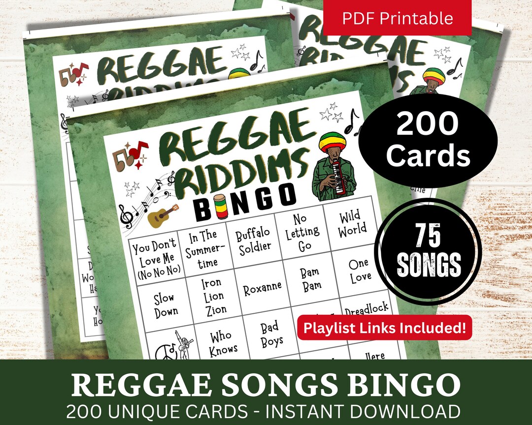 Reggae Songs Bingo 200 Card, Groove Party Music Bingo With Playlist ...