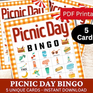 5 Picnic Day Bingo Game Card, Family Reunion Activity, Fun Birthday ...