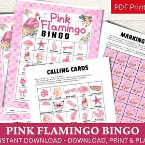 100 Pink Flamingo Watercolor Bingo Game, Tropical Summer Theme Birthday ...