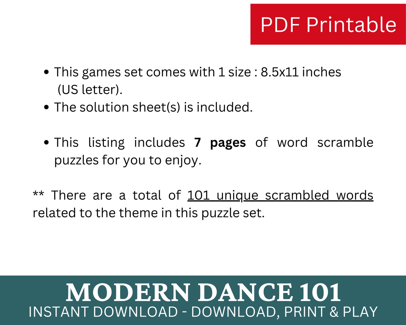 7 Modern Dance Themed Word Scramble Puzzle Games, Contemporary Move ...