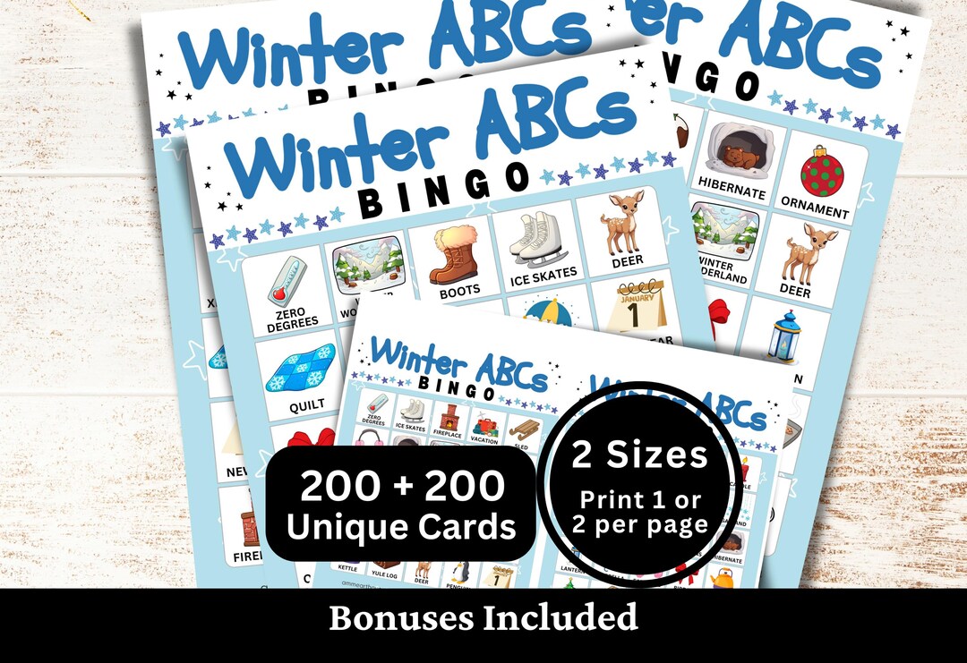 Winter Abcs Bingo, 200 Cards, Educational Theme, Printable PDF Game ...