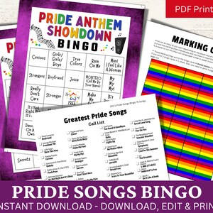 Pride Songs Bingo 150 Cards, Adult Printable LGBTQ Trans Party Activity ...