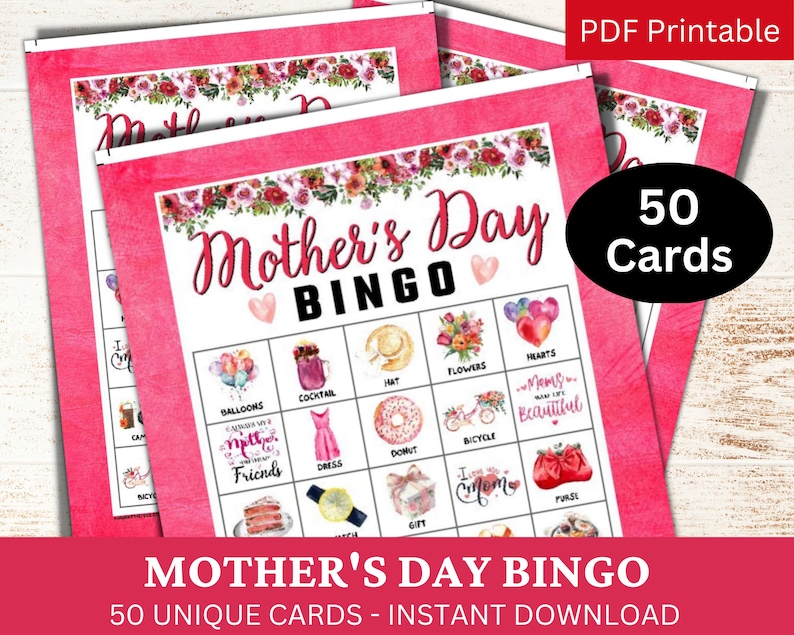 50 Mother's Day Bingo Game Card, Mom Themed Activity, Family Reunion ...