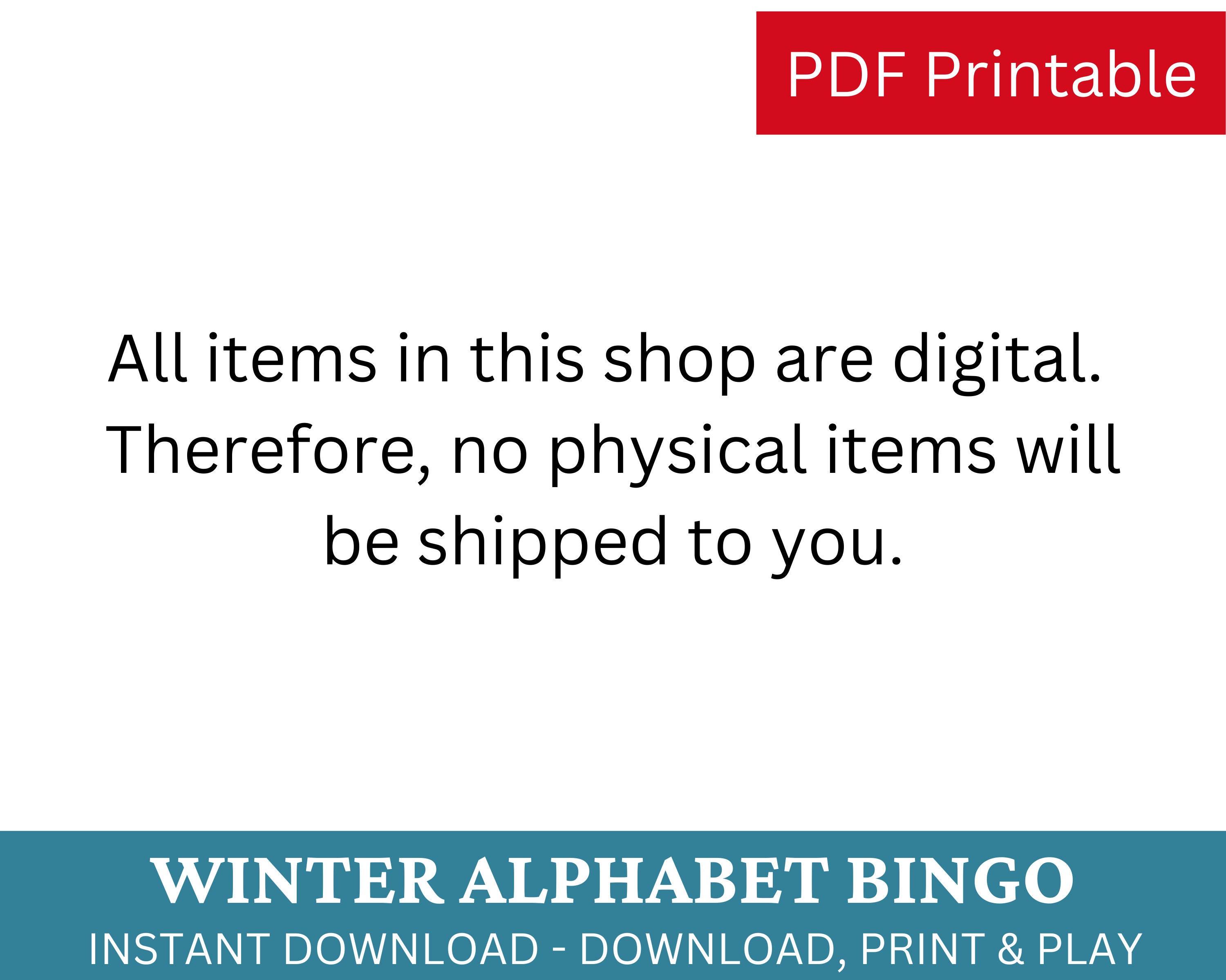 5 A-Z Winter Alphabet Bingo Game Card for Kids & Adult, Holiday Party ...