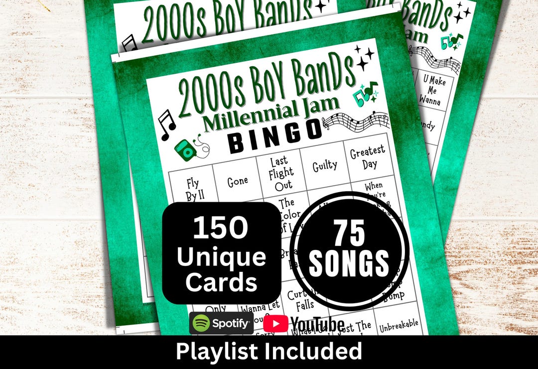 2000s Boy Bands Songs Bingo 150 Cards, Family Reunion Y2K Party Game ...